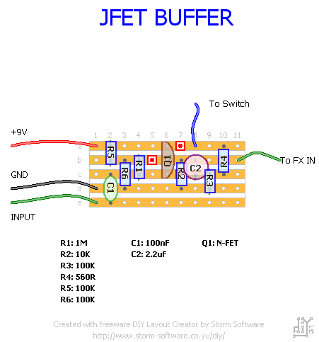 BAJA jfet high z in - low z out jfet buffer - freestompboxes.org